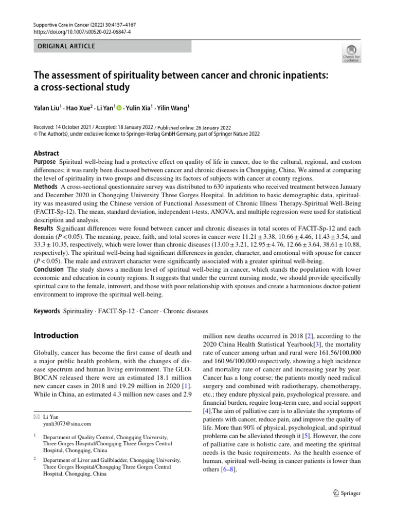 Spirituality in Cancer vs. Chronic Illness | PDF | Student's T Test ...