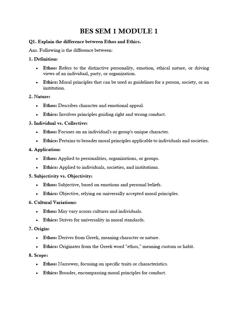 BES SEM 1 MODULE 1 | PDF | Corporate Social Responsibility | Business Ethics