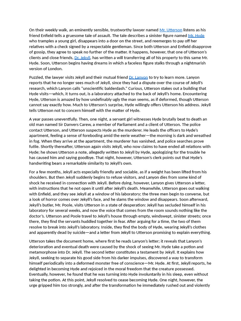 Mr. Utterson Mr. Hyde | PDF | Dr. Jekyll And Mr. Hyde (Character ...