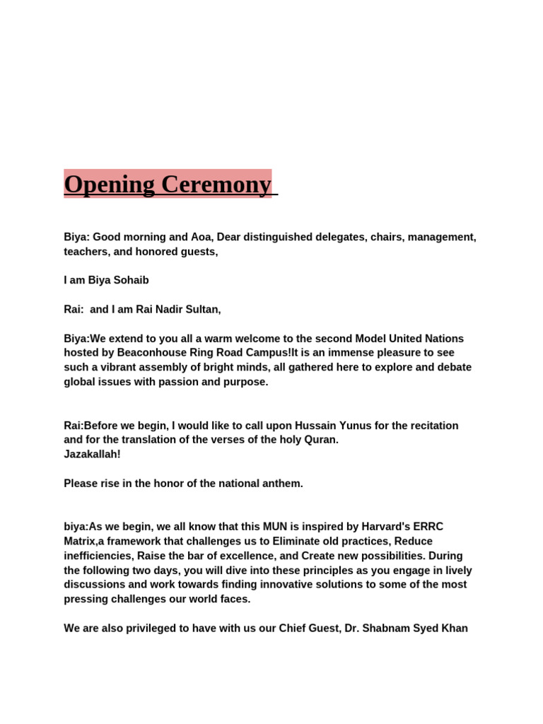 _MUN Ceremony | PDF