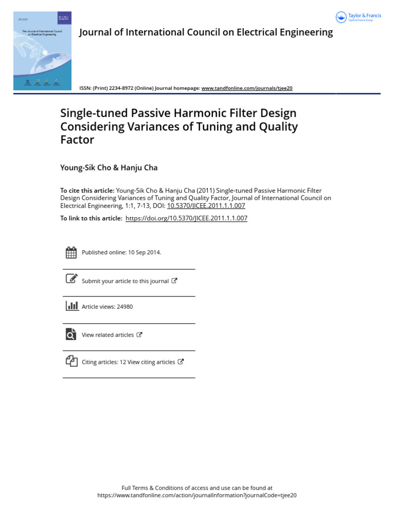 Single-Tuned Passive Harmonic Filter Design Considering Variances of Tuning and Quality Factor ...