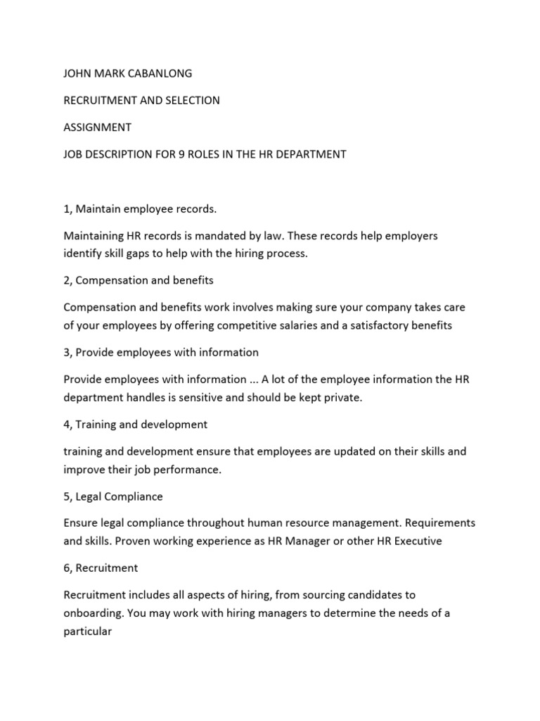 HR Department Job Descriptions | PDF