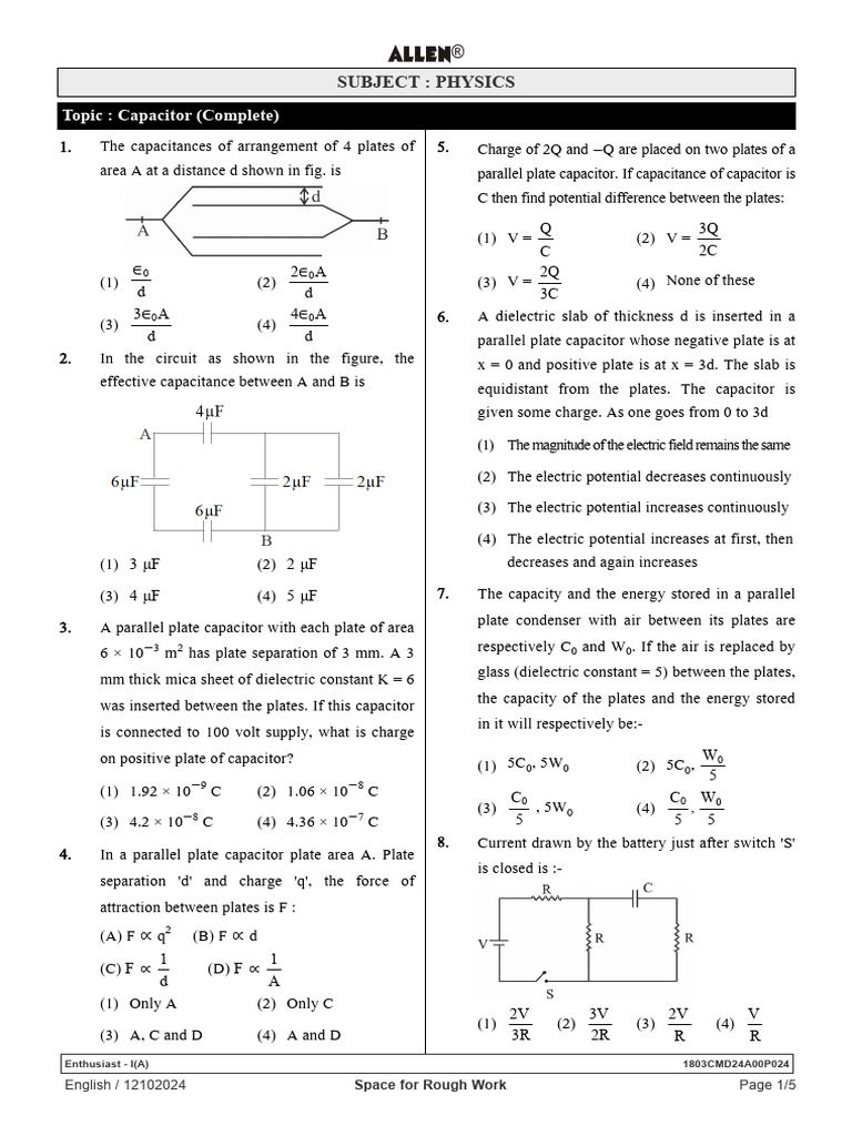 Capacitor Concepts and Calculations | PDF | Capacitor | Capacitance