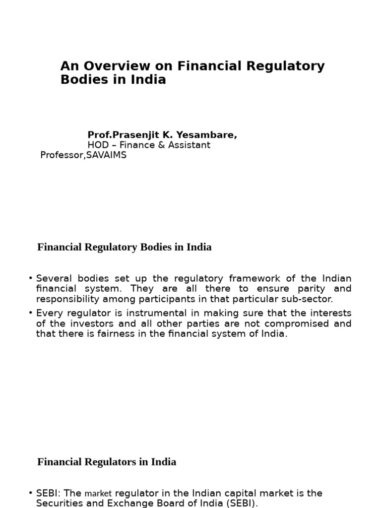 An Overview on Financial Regulatory Bodies in India | PDF | Reserve ...