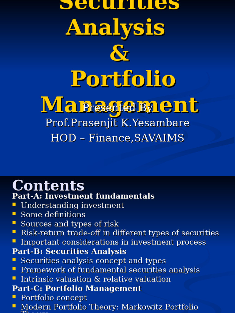 Securities Analysis and Portfolio Management | PDF | Investing | Stocks