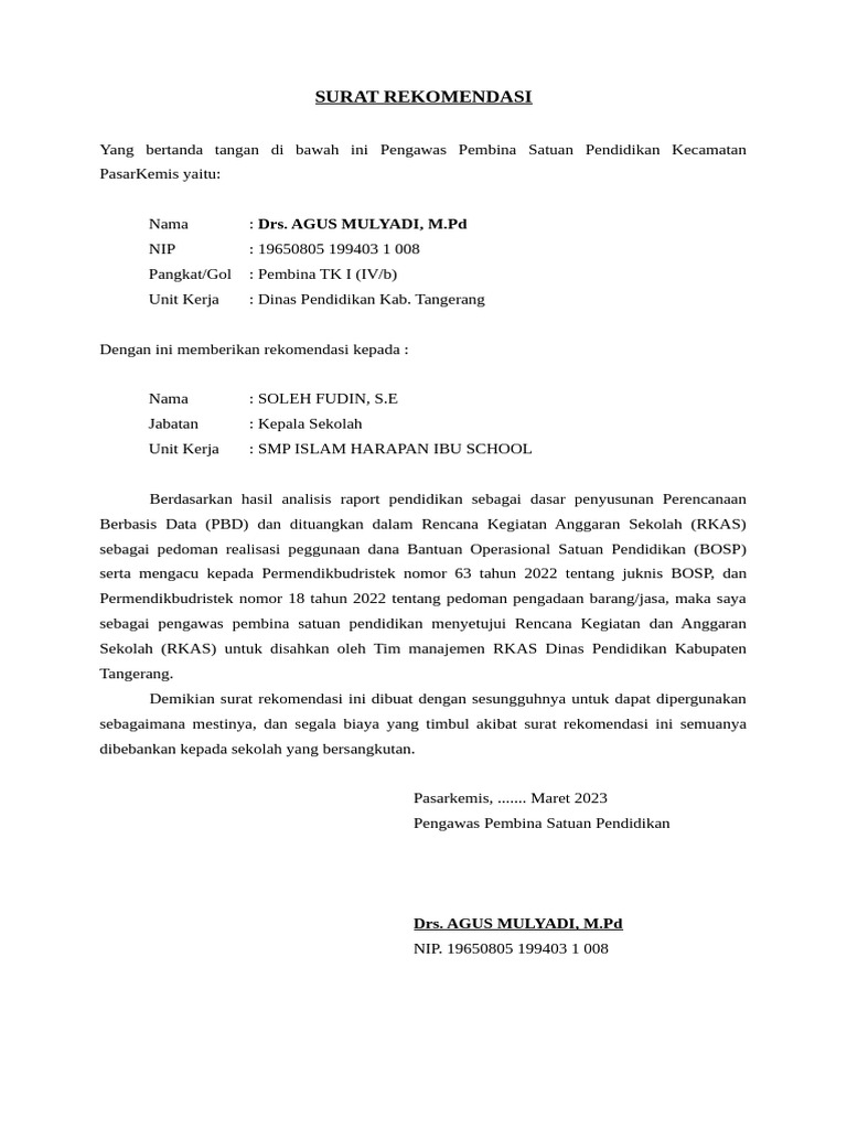 Surat Rekomendasi | PDF