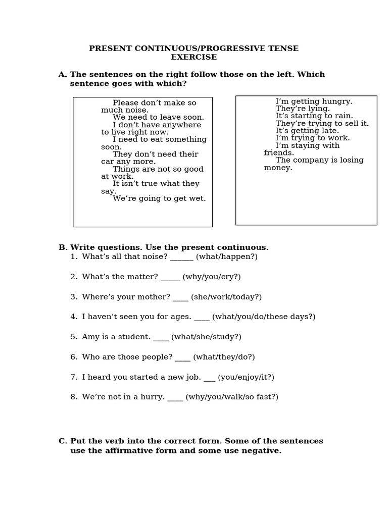 ENGLISH TENSES - Present Prog Exercise | PDF