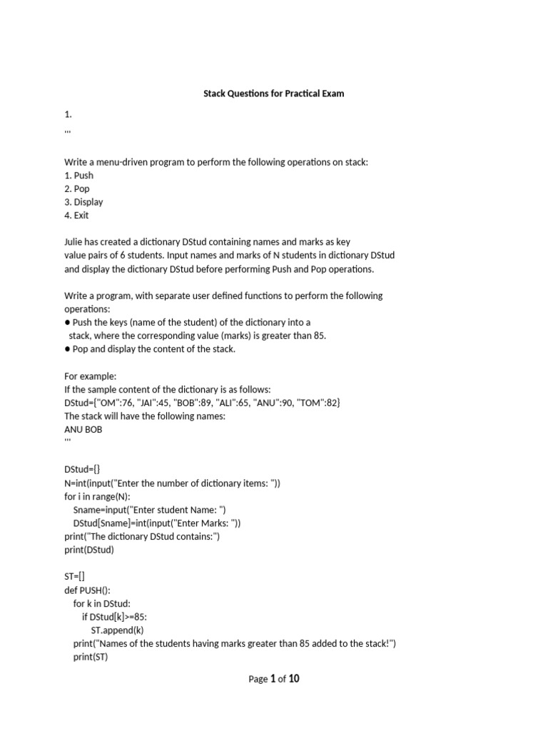 Stack Questions and Answers For Practical Exam | PDF | Parameter (Computer Programming) | Computing