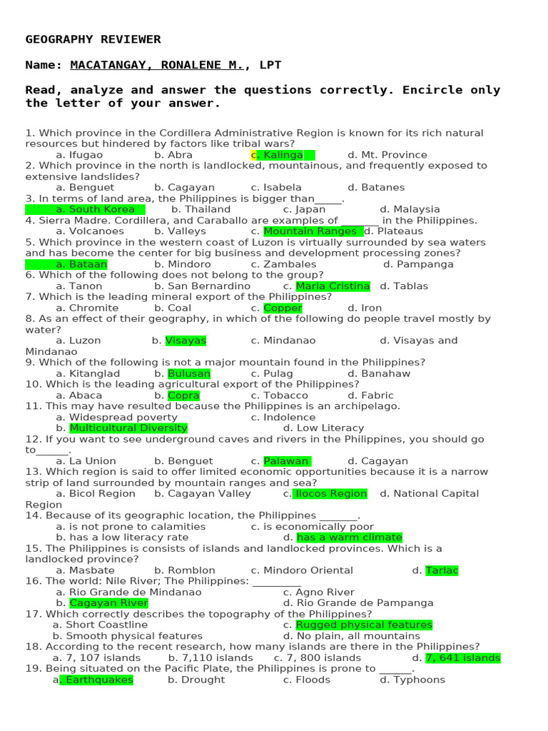 Geography Reviewer (1) | PDF | Luzon | Asia
