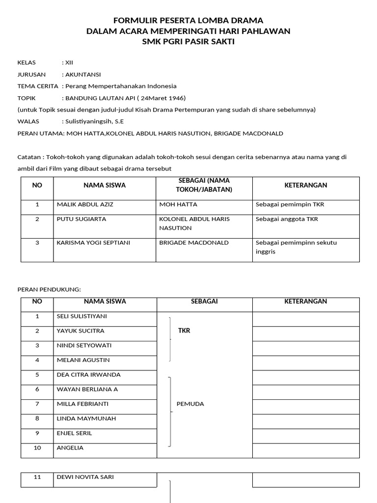 Formulir Peserta Lomba Drama | PDF