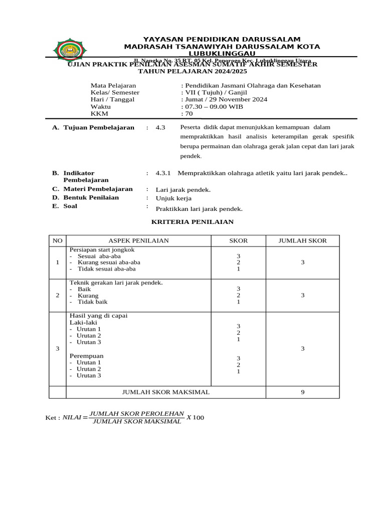 Ujian Praktik Pas 9 Umar | PDF