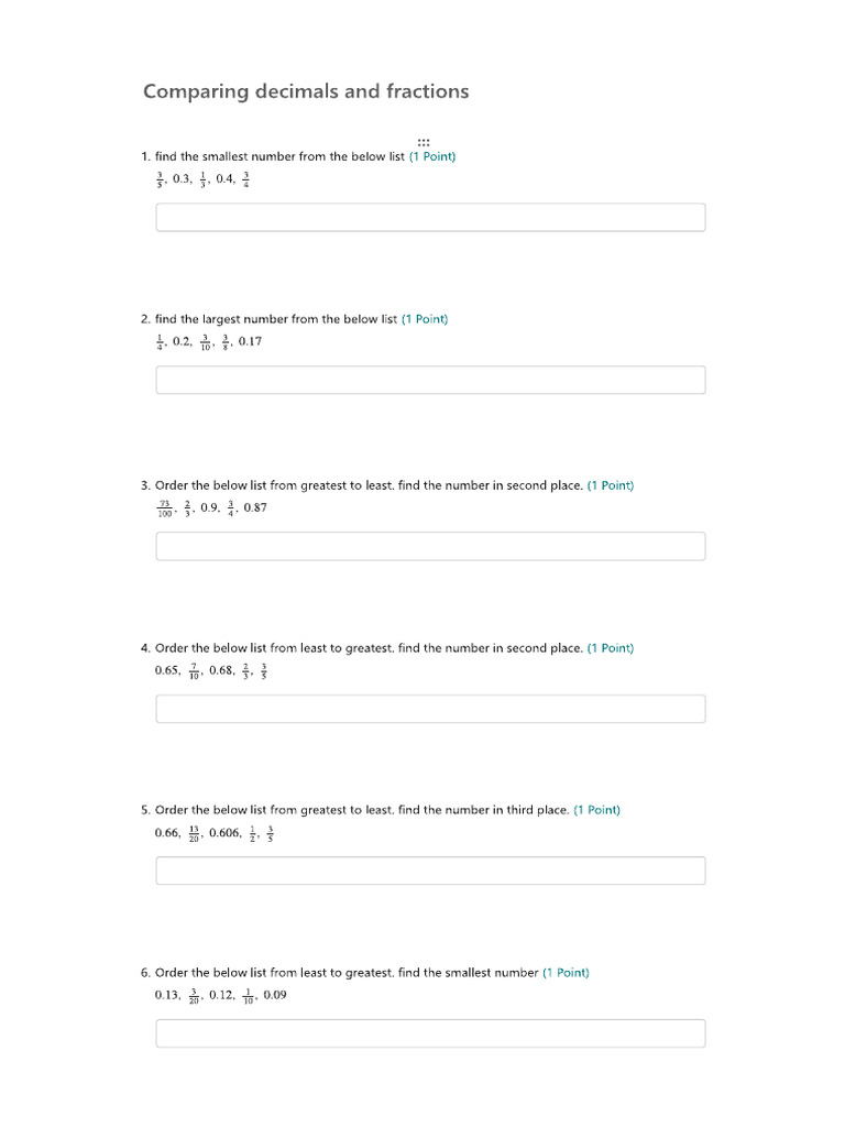 Comparing Decimals and Fractions | PDF