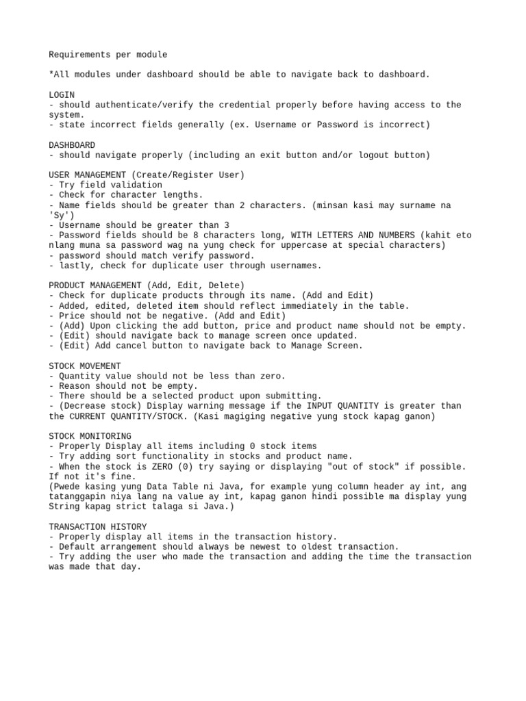 Inventory Management Sample Requirements | PDF