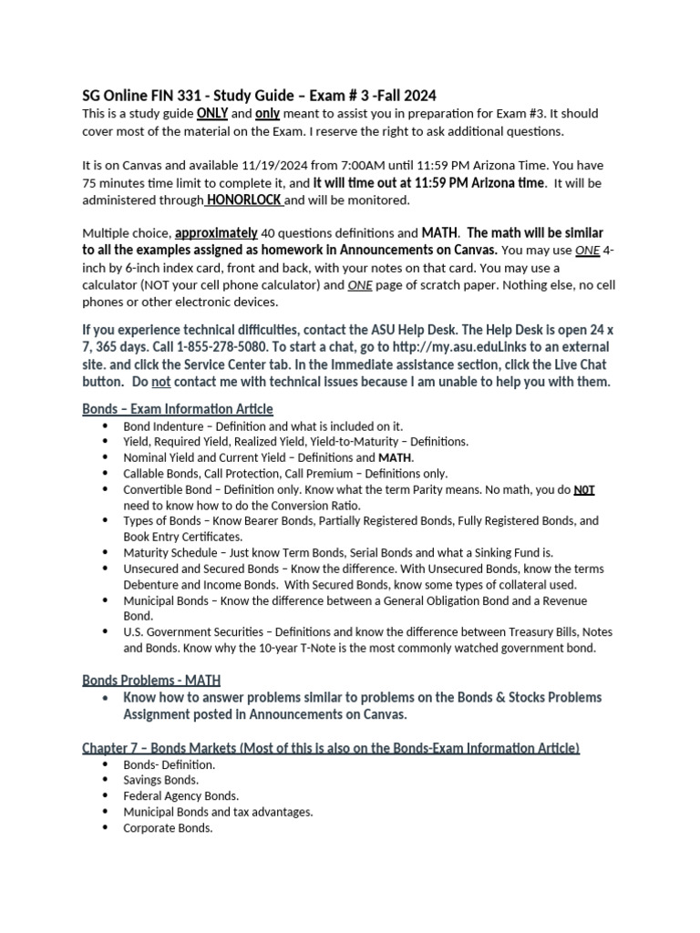 OnlIne SG 331 Exam 3 (2) | PDF | Securities (Finance) | Bonds (Finance)