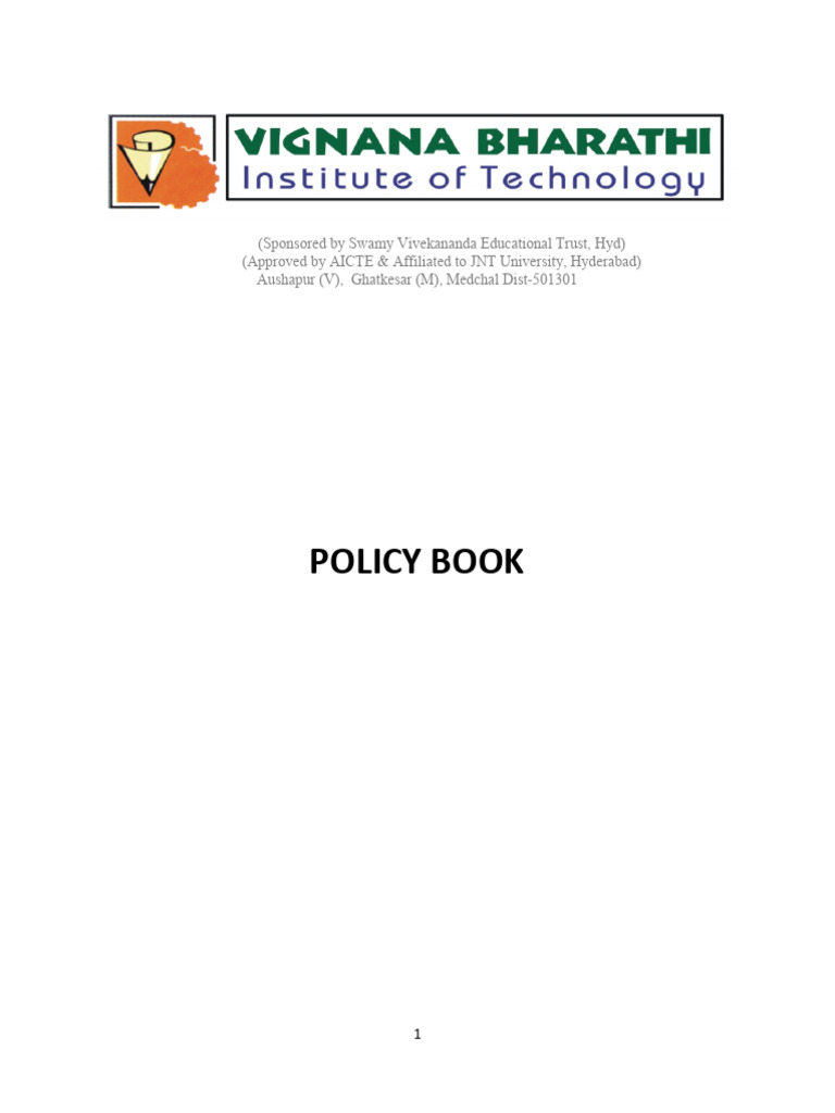 Vignana Bharathi Institute of Technology POLICY BOOK | PDF | Strategic Planning | Detention ...