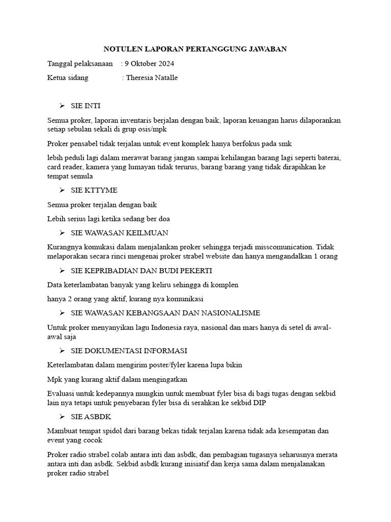 Notulen Laporan Pertanggung Jawaban | PDF