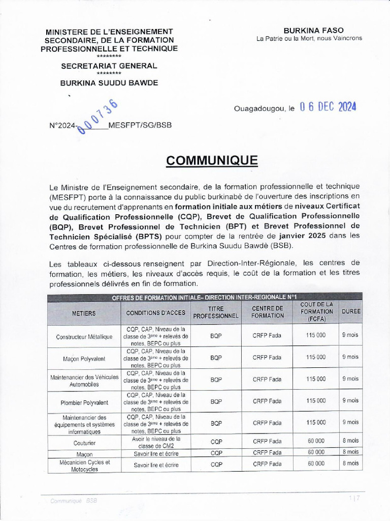 Communique BSB | PDF