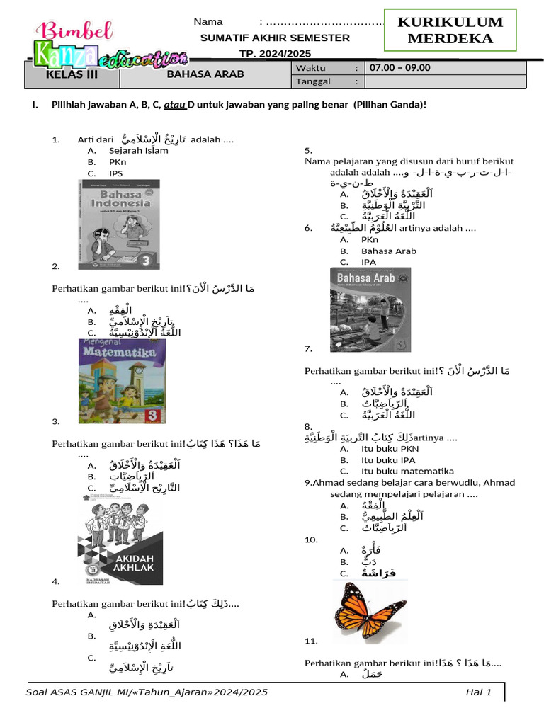 Naskah Soal Dan Jawaban Asesmen Sumatif Akhir Semester Ganjil Kelas 3 | PDF