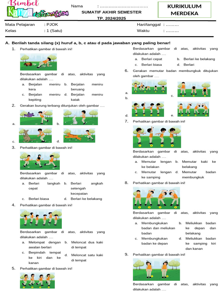 Naskah Soal ASAS Ganjil PJOK kelas 1 | PDF