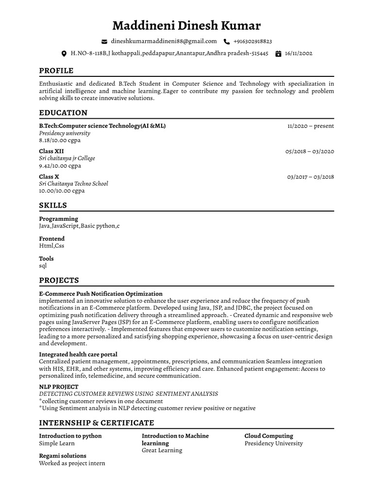 Maddineni Dinesh Kumar FlowCV Resume 20240921 (1) (1) | PDF | Computer Science | Computing