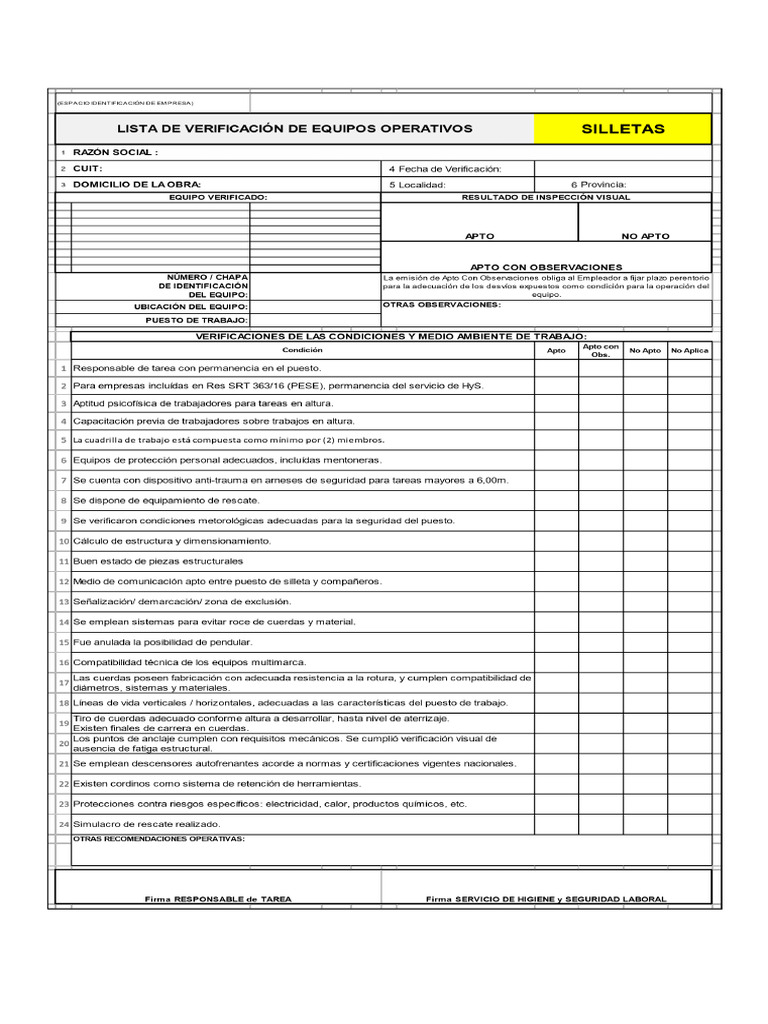 Check List- Silletas SRT 61-2023 (1) | PDF
