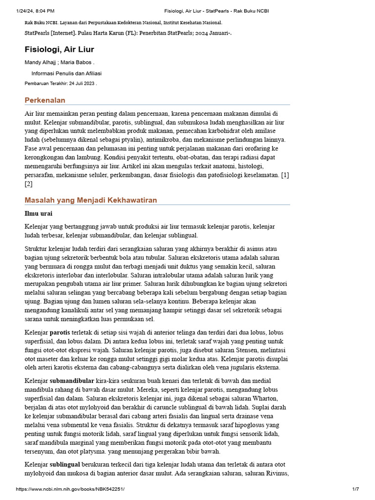 Fisiologi, Air Liur - StatPearls - Rak Buku NCBI | PDF