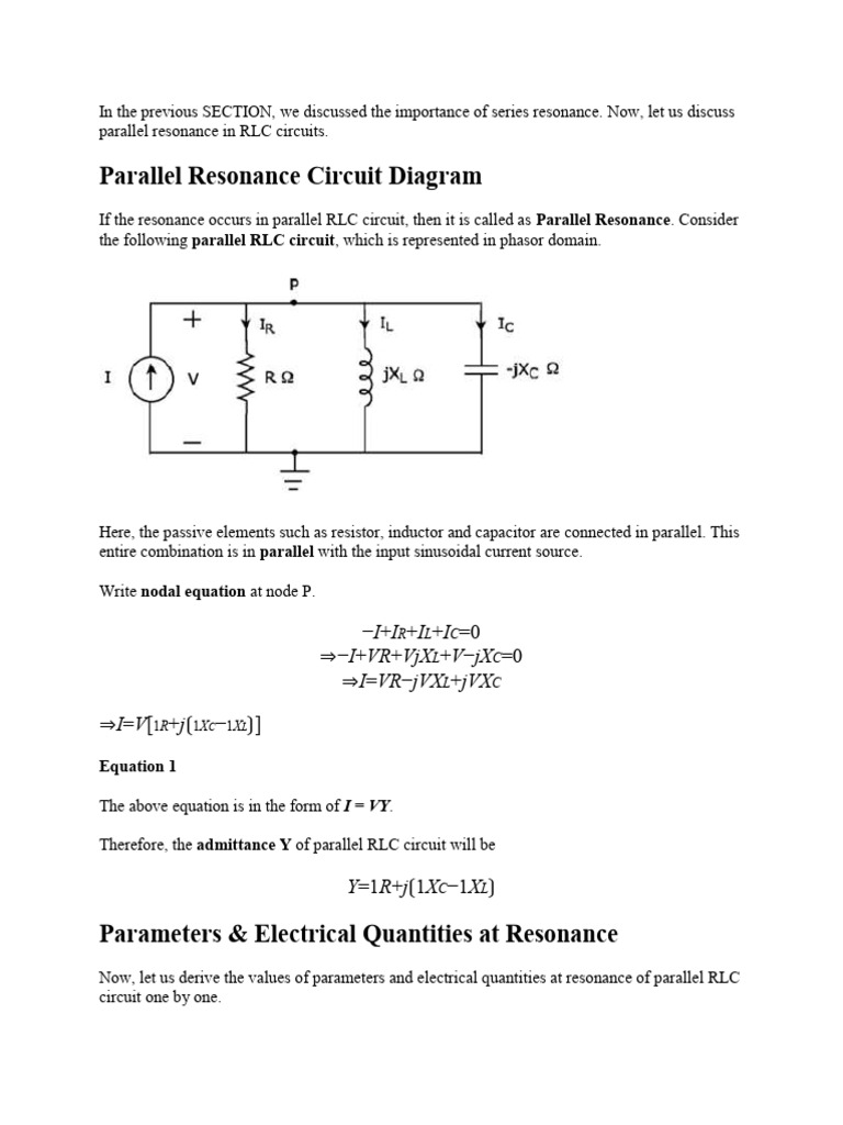 Parallel Resonance in RLC Circuits | PDF | Resonance | Electrical Network