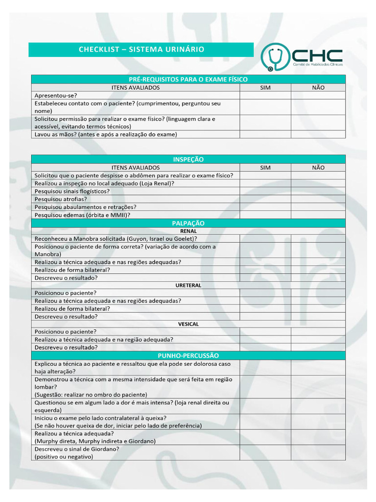 Cópia de Checklist CHC - Urinário | PDF