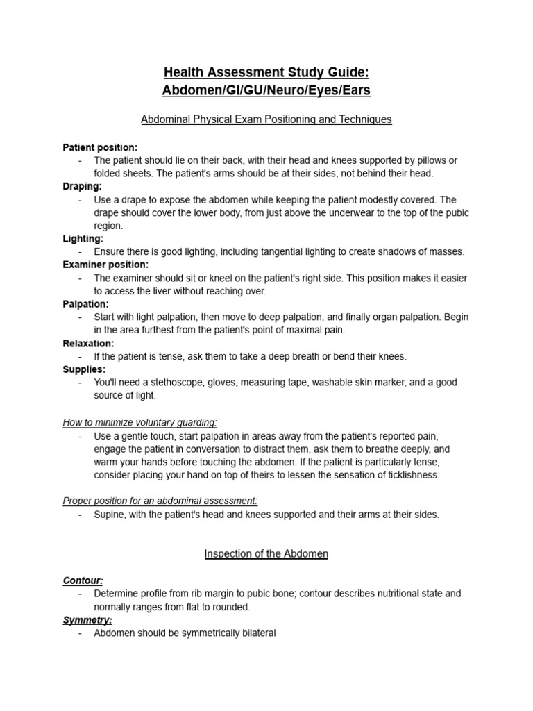 Abdominal and Neurological Exam Guide | PDF | Anatomical Terms Of ...