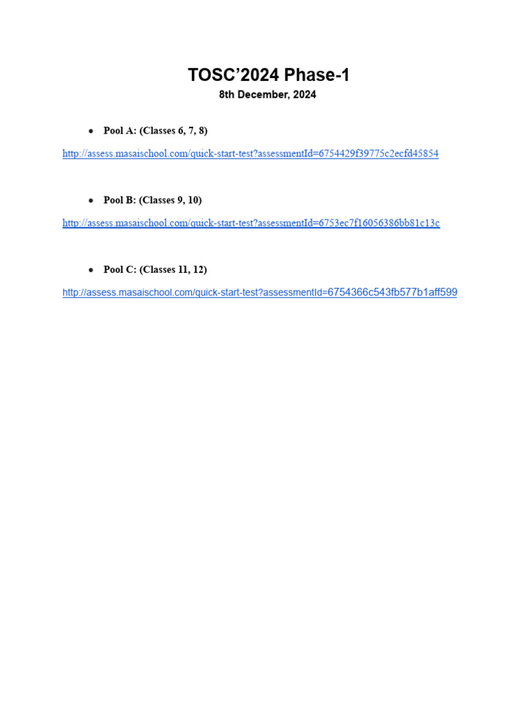 TOSC'2024 Phase-1 Exam Link | PDF