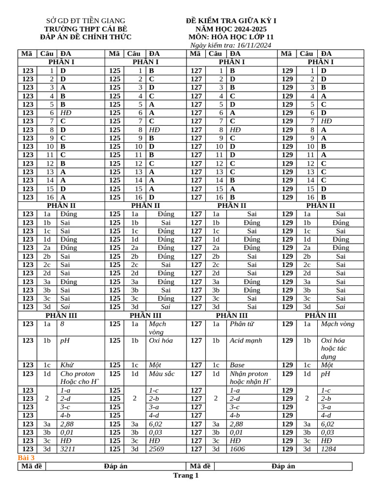 DapAn GK1 K11 2024 2025 | PDF