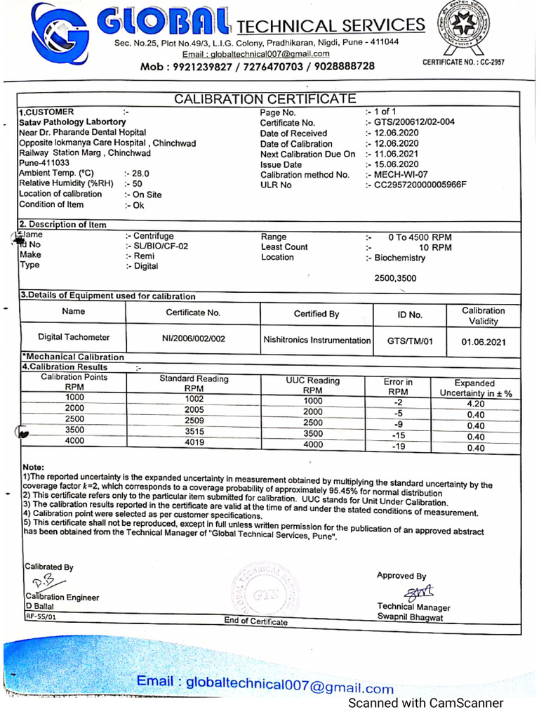 CPM Micropippette & Centrifuge Calibration Certificate | PDF