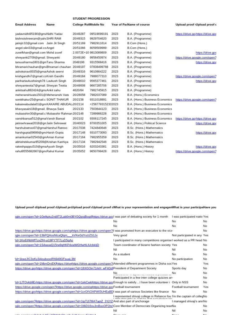 Student Progression (Responses) | PDF