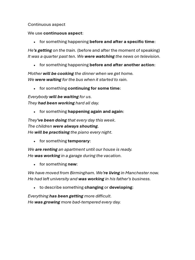 Continuous Aspects | PDF