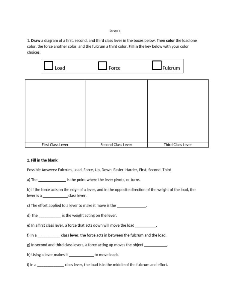 Levers Worksheet | PDF