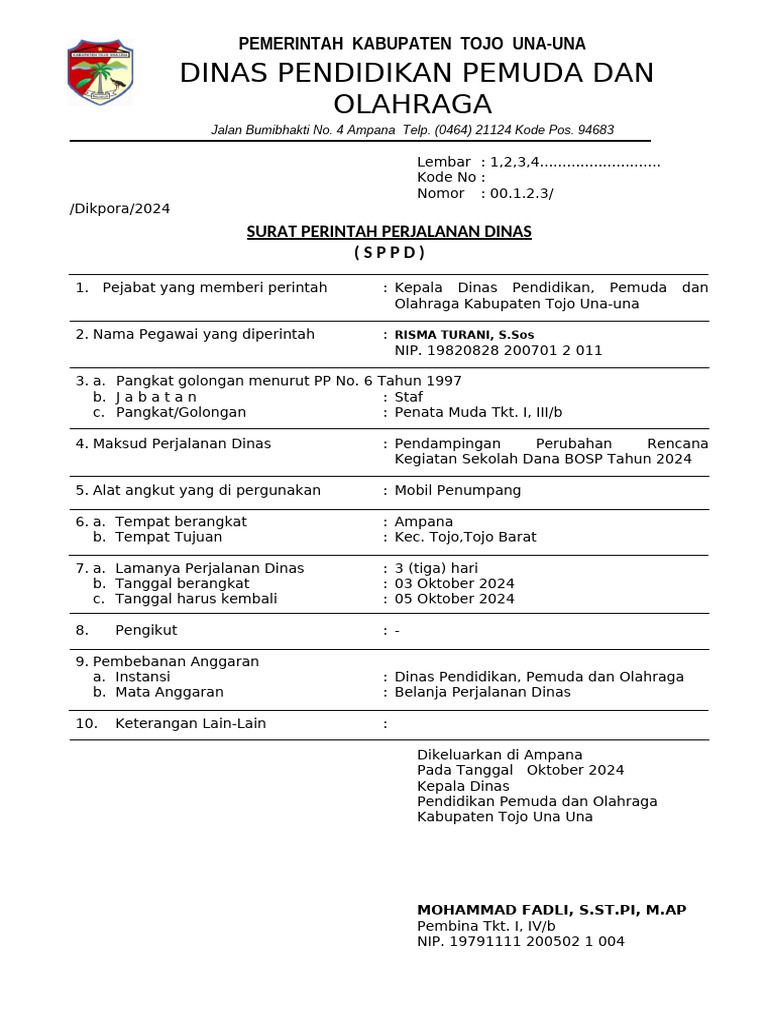 SPPD Lembar Depan | PDF