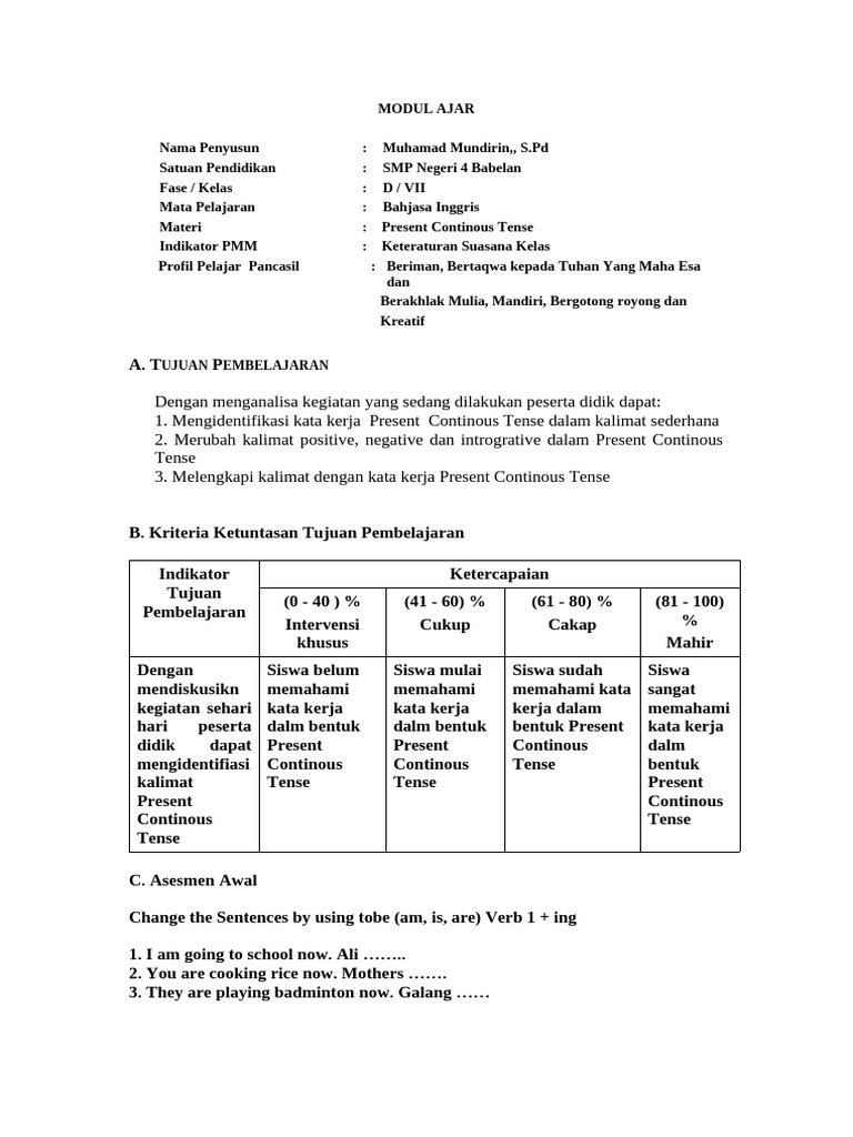 Rev Edit Modul Ajar Present Continous Tense | PDF