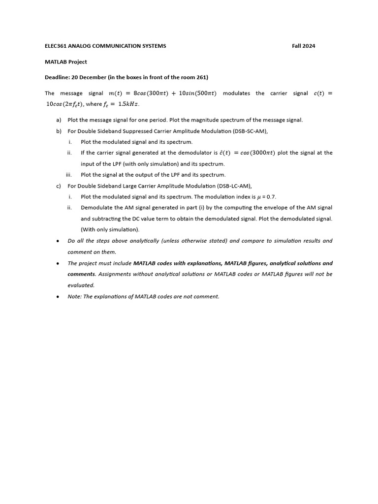 ELM361 Matlab Project Fall2024 | PDF