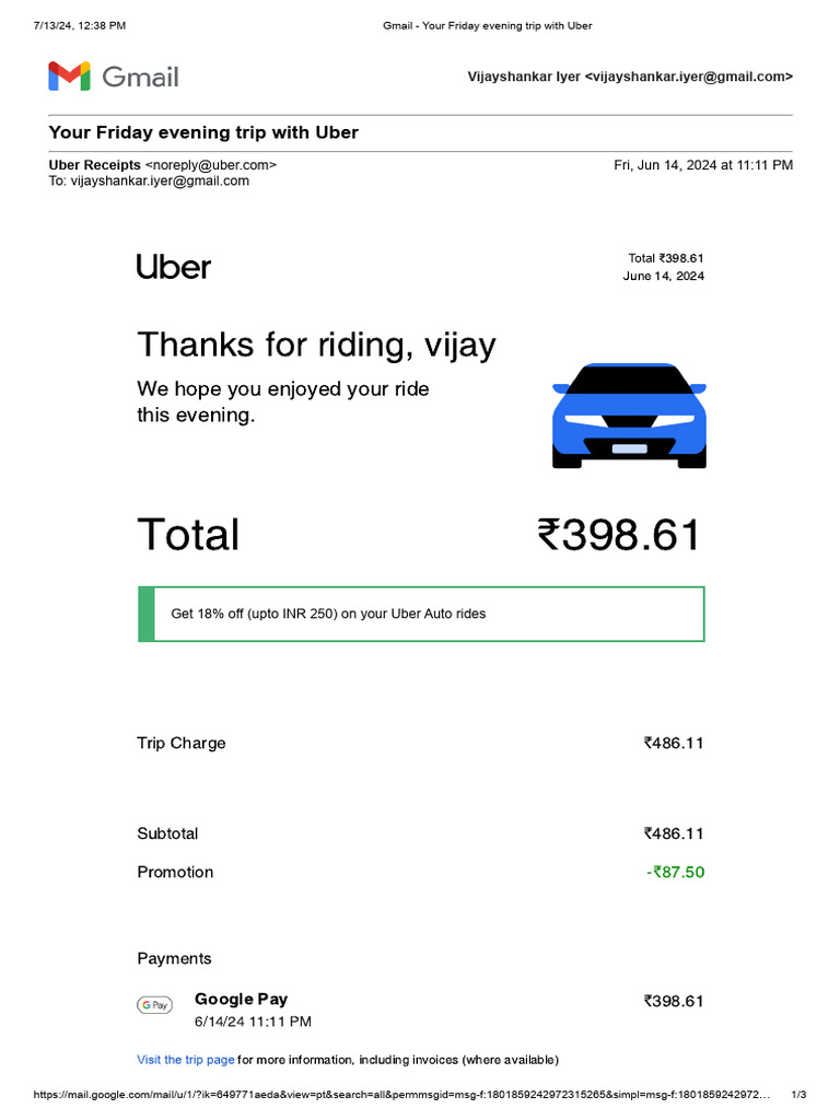 14 June Vapi Return Uber | PDF | Payments