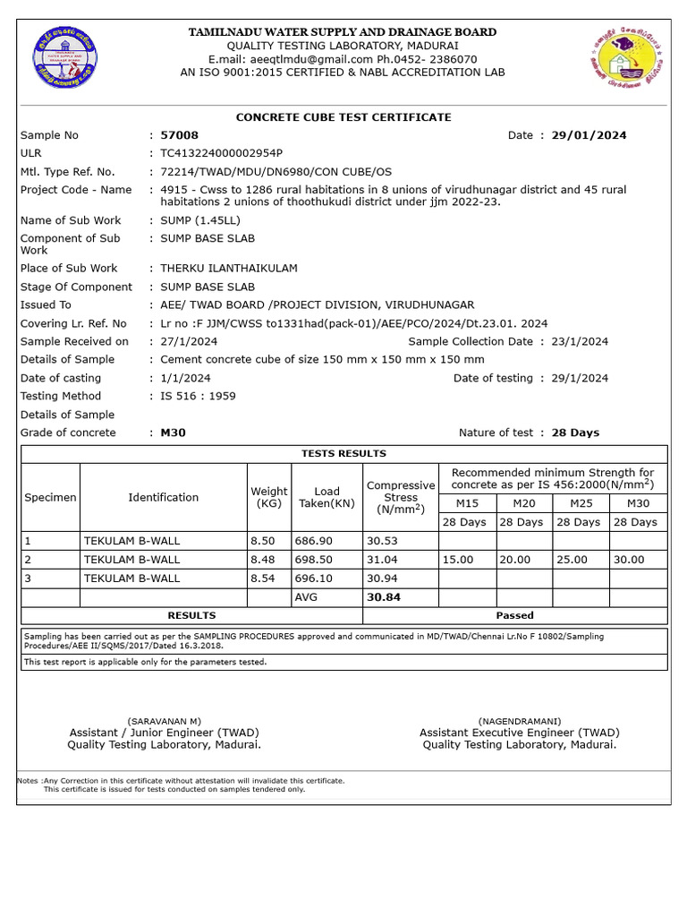 TWAD - Concrate Cube Certificate - 72214 | PDF | Concrete | Civil Engineering