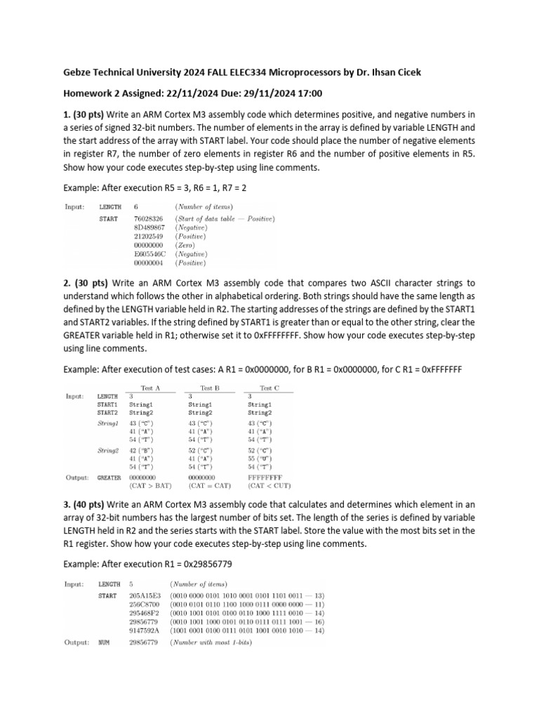 2024 FALL ELEC334 Microprocessors Homework 2_std | PDF