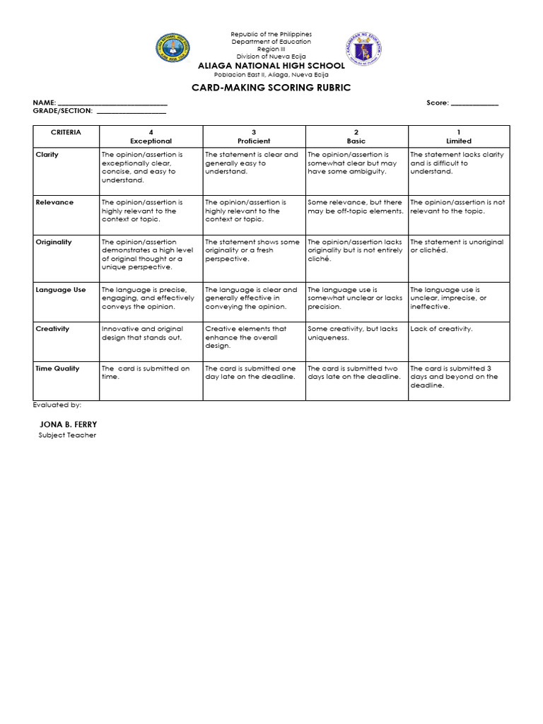 Card Makingrubric | PDF | Rubric (Academic) | Creativity