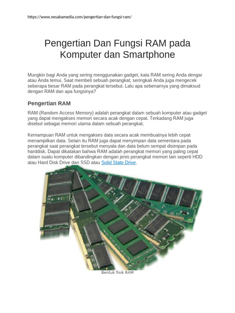 Pengertian dan Fungsi RAM pada Perangkat | PDF