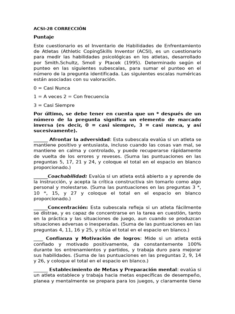ACSI-28 Corrección1111112123 | PDF | Cuestionario | Sicología