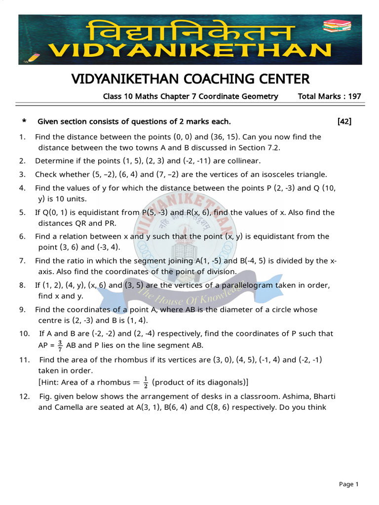 Coordinate Geometry Class 10 Questions | PDF | Geometric Shapes ...