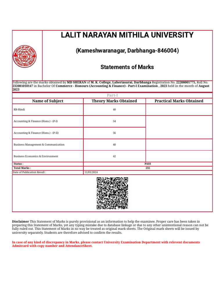 Part 1 Result Bcom | PDF