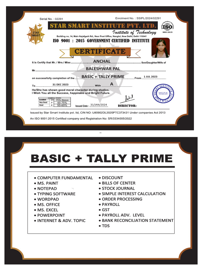 ANCHAL COMPUTER CERTIFICATE | PDF