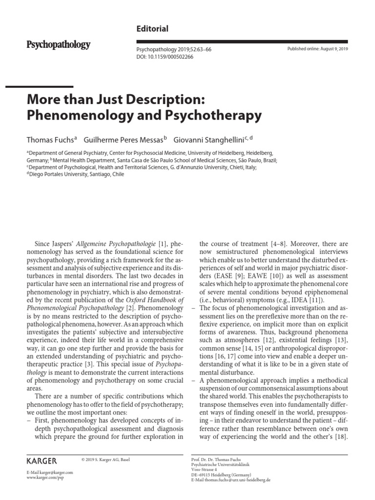 More Than Just Description Phenomenology and Psychotherapy (2019) | PDF ...
