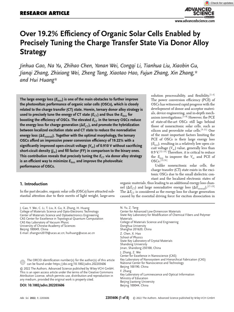 Tuning the Charge Transfer State Via Donor Alloy | PDF | Solar Cell ...