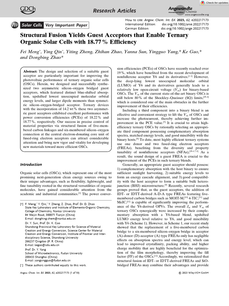 Angew Chem Int Ed - 2023 - Meng - Structural Fusion Yields Guest ...